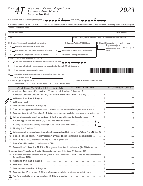 Form 4T (IC-002) Download Printable PDF or Fill Online Wisconsin Exempt ...