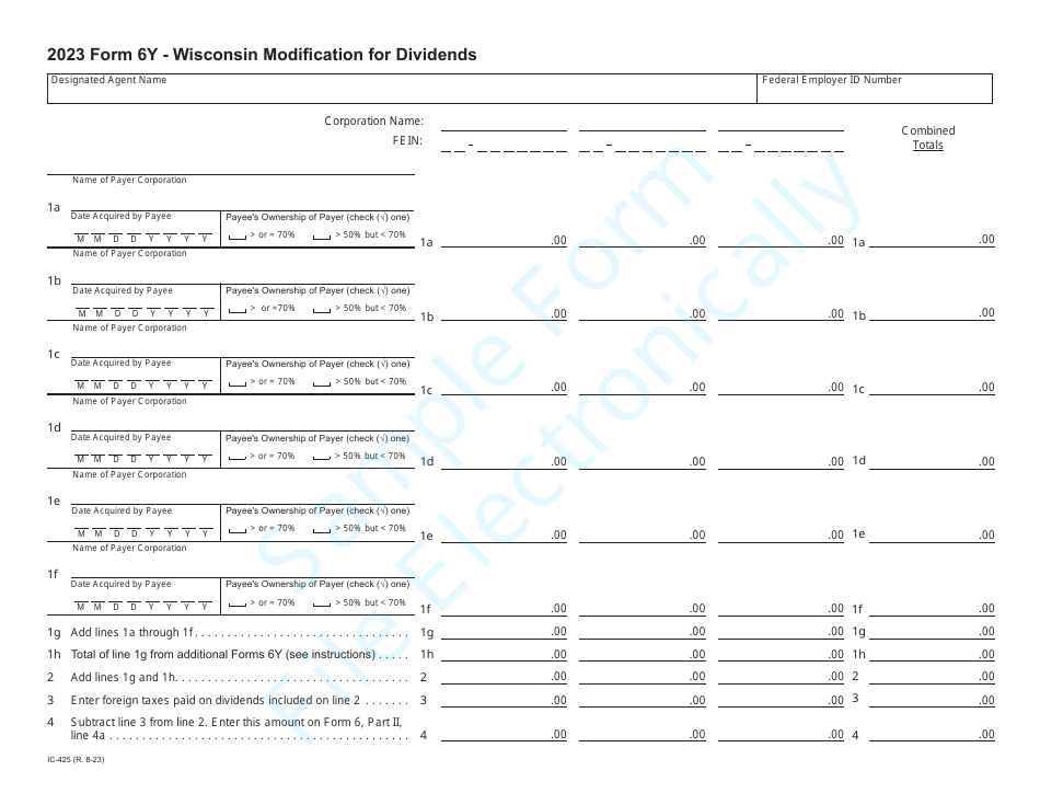 Form 6Y (IC-425) Download Printable PDF or Fill Online Wisconsin ...