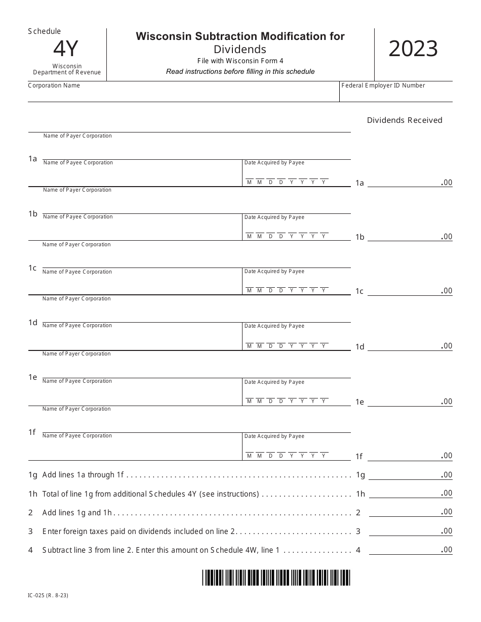 Form IC-025 Schedule 4Y Download Printable PDF or Fill Online Wisconsin ...