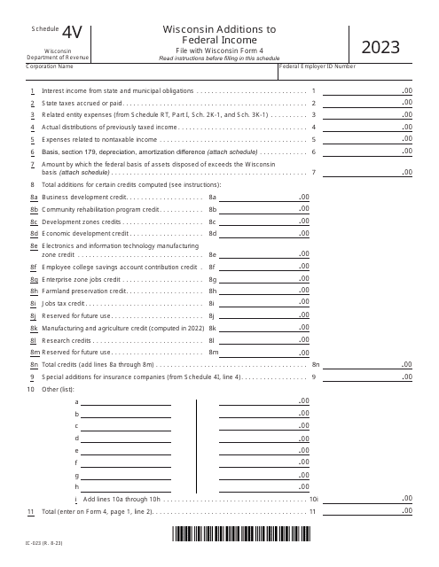 Form IC-023 Schedule 4V Download Printable PDF or Fill Online Wisconsin ...