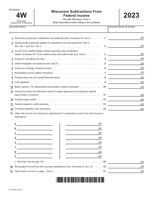 Form IC-024 Schedule 4W Download Printable PDF or Fill Online Wisconsin ...