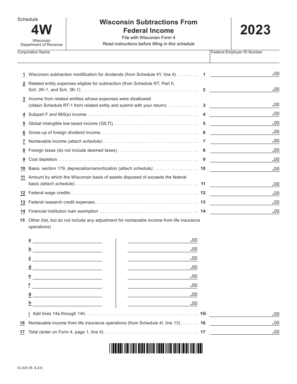 Form IC-024 Schedule 4W Download Printable PDF or Fill Online Wisconsin ...
