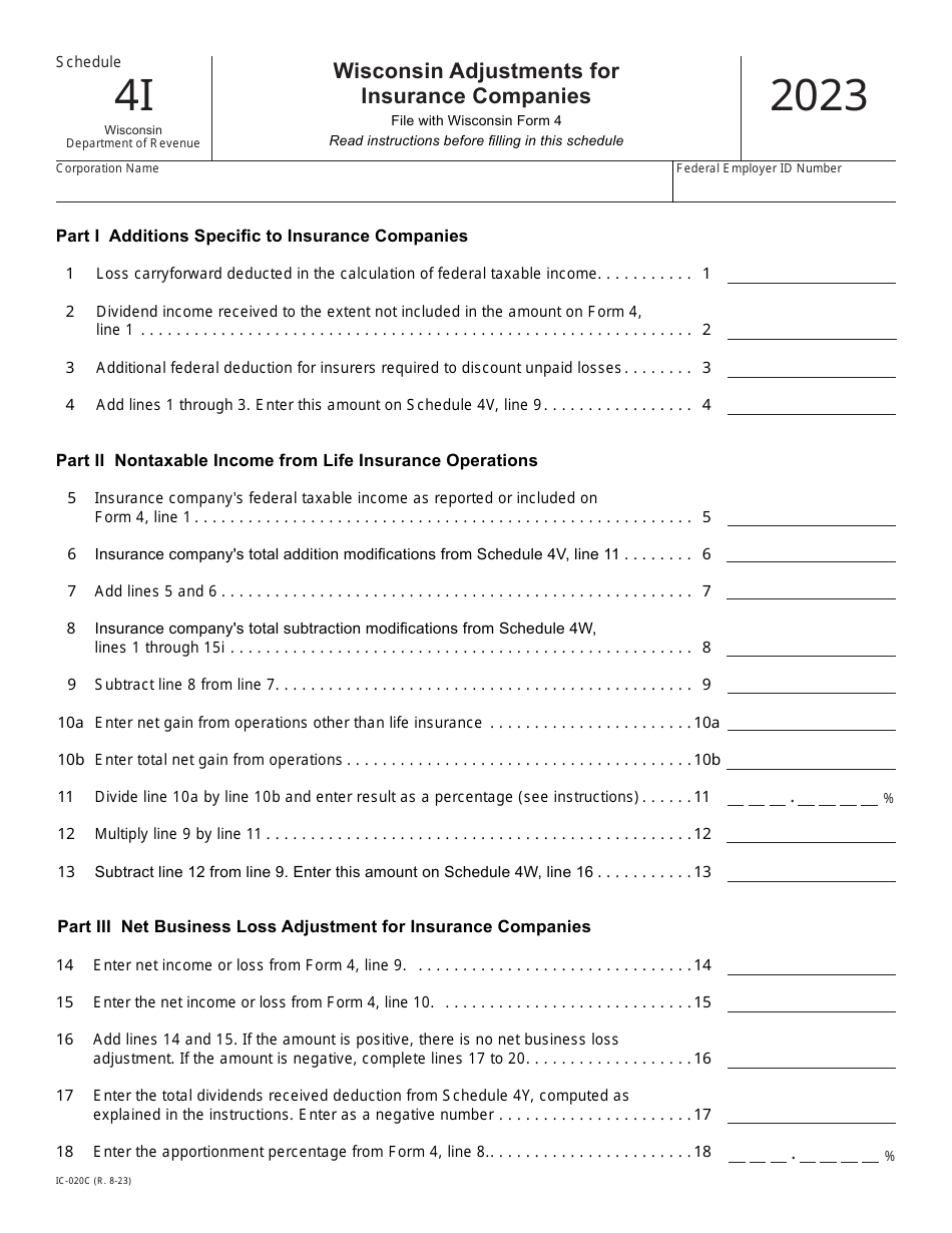 Form IC-020C Schedule 4I Download Printable PDF or Fill Online ...