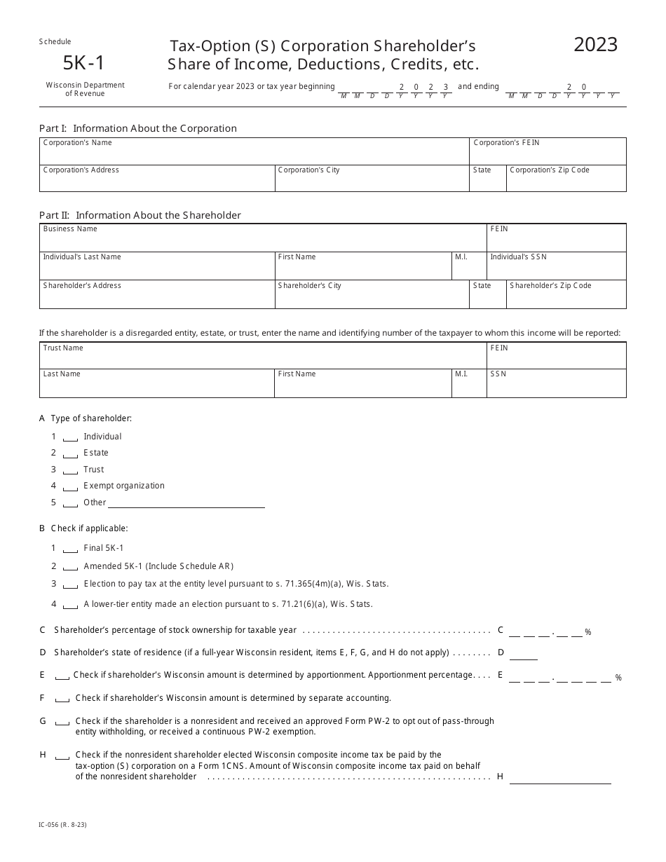 Form IC-056 Schedule 5K-1 Download Printable PDF or Fill Online Tax ...