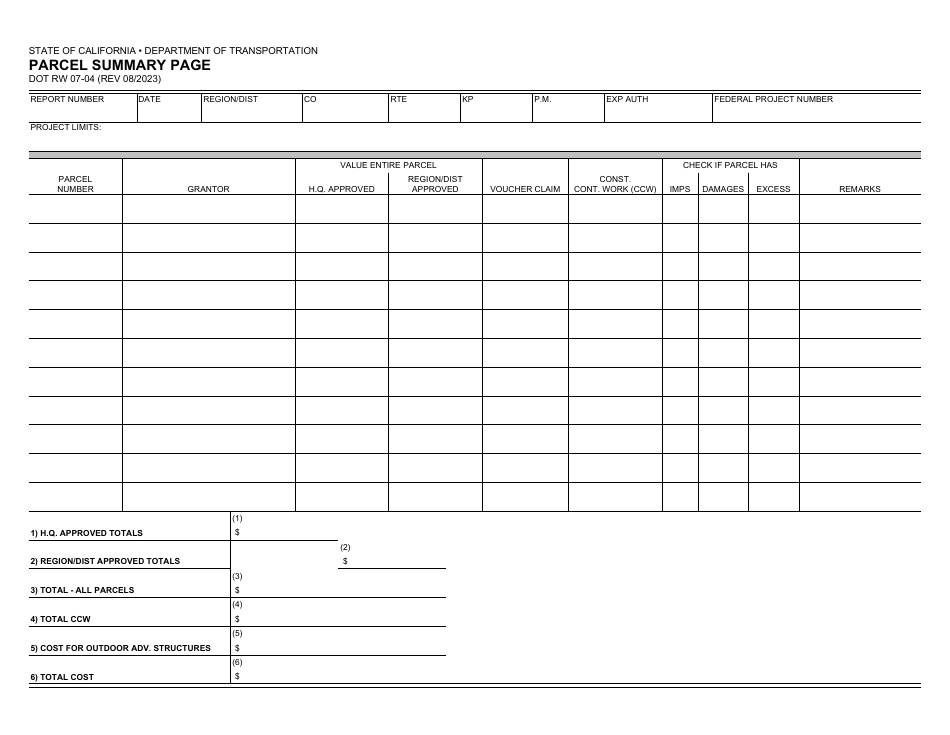 Form DOT RW07-04 - Fill Out, Sign Online and Download Fillable PDF ...