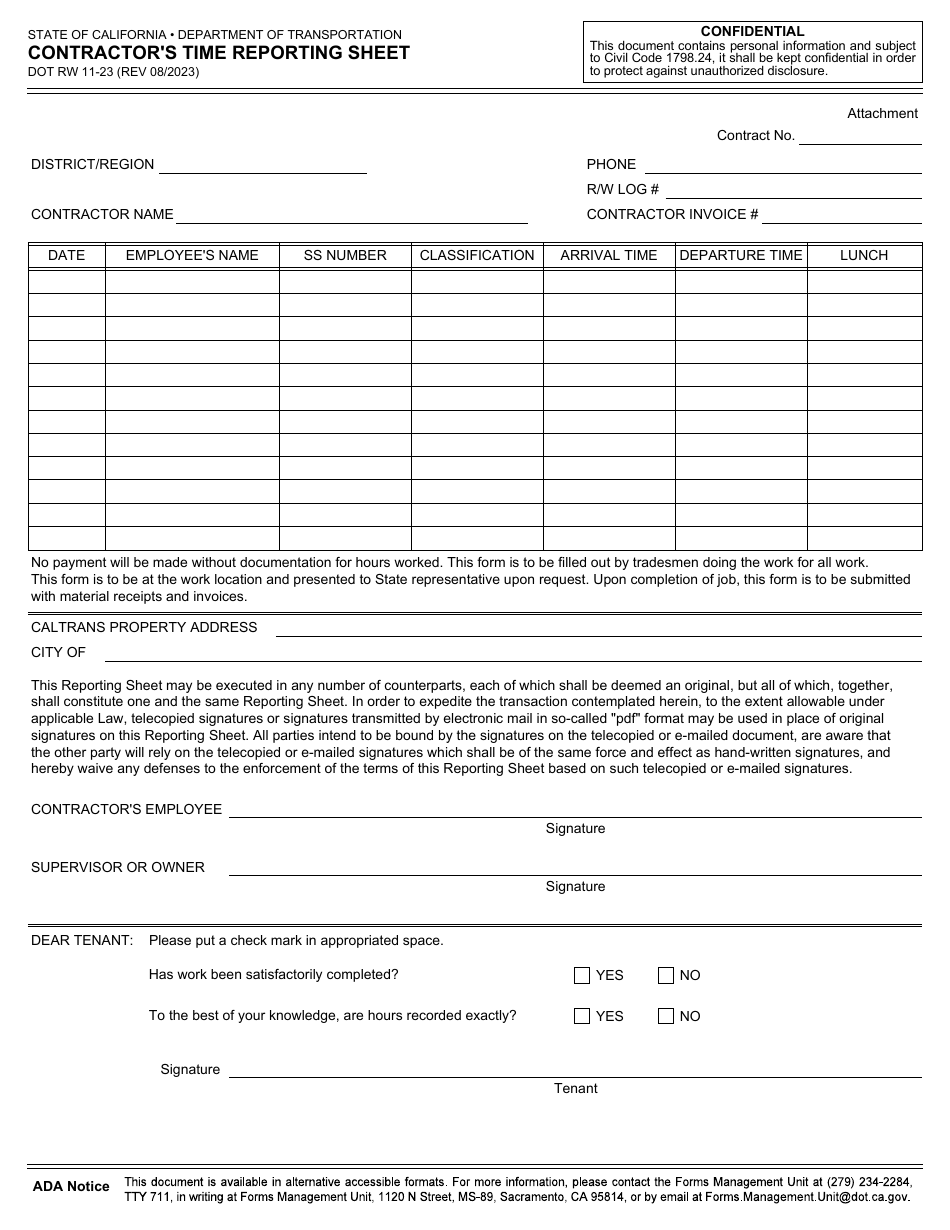 Form DOT RW11-23 - Fill Out, Sign Online and Download Fillable PDF ...