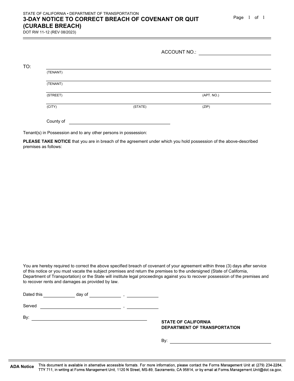 Form DOT RW11-12 - Fill Out, Sign Online and Download Fillable PDF ...