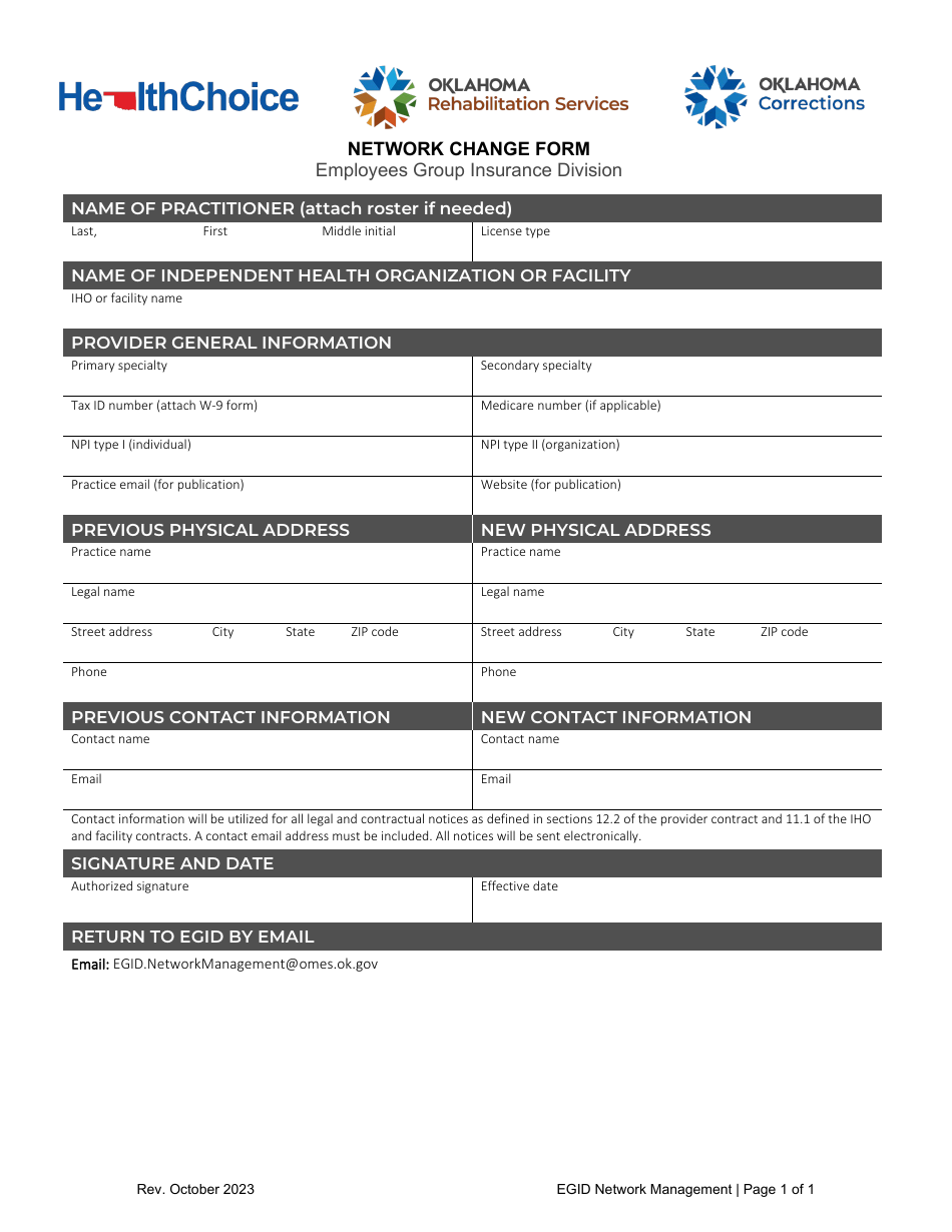 Oklahoma Network Change Form Download Fillable PDF 2021 — 2025 ...