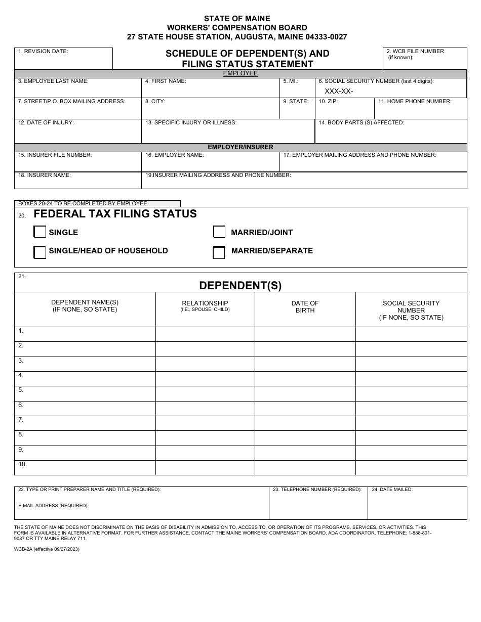 Form WCB-2A Download Fillable PDF or Fill Online Schedule of Dependent ...