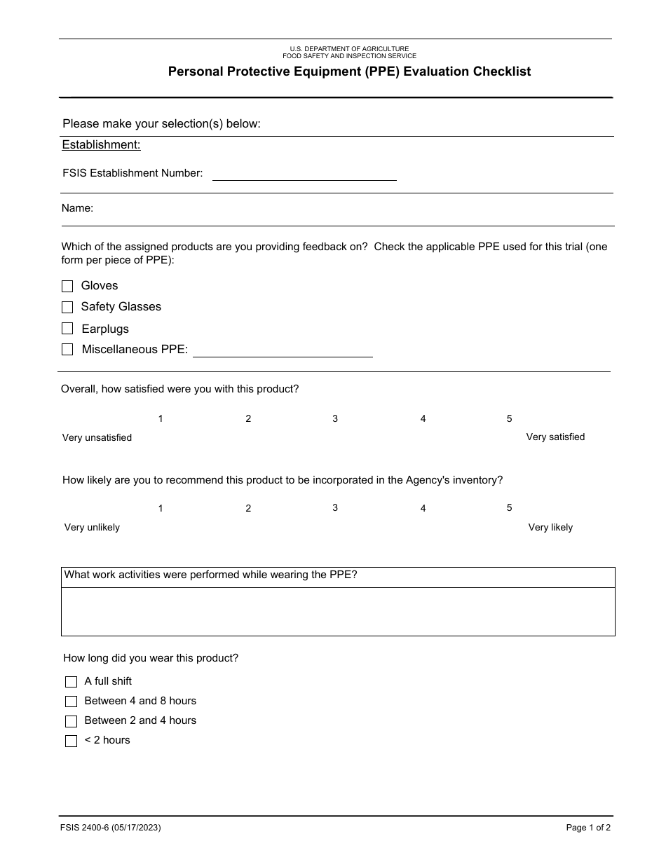 FSIS Form 2400-6 - Fill Out, Sign Online and Download Fillable PDF ...