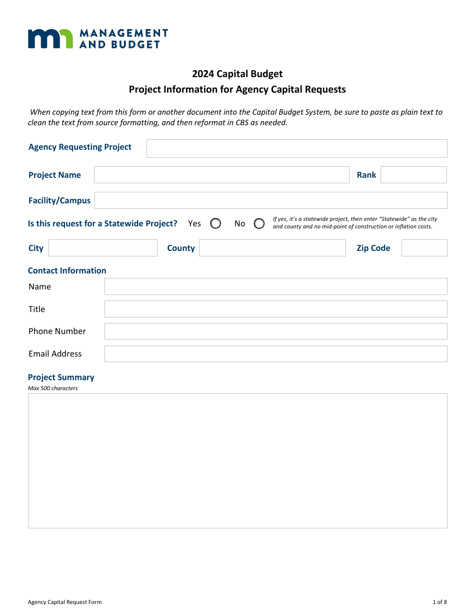 2024 Minnesota Capital Budget Project Information for Agency Capital ...