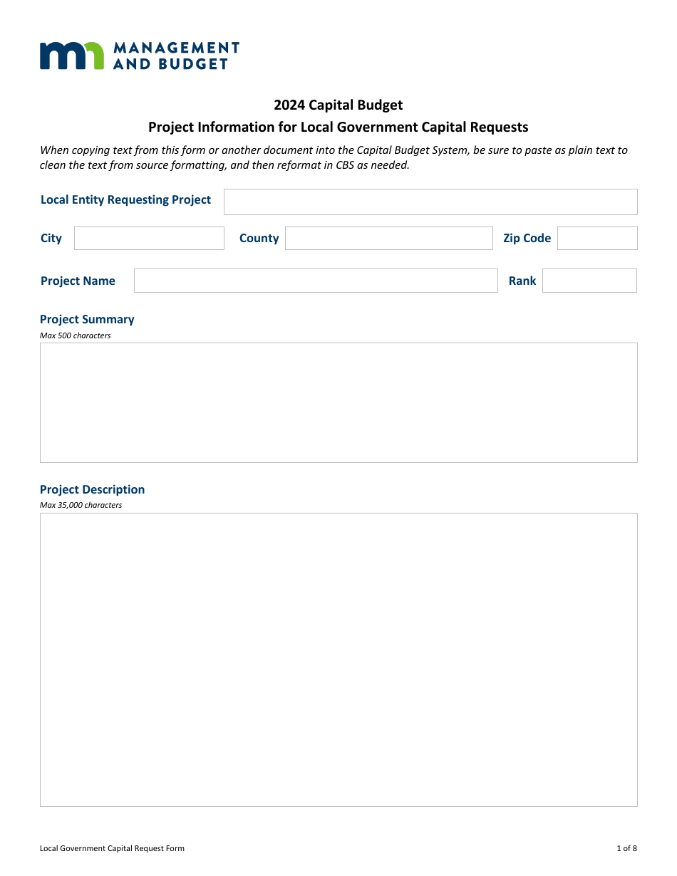 2024 Minnesota Capital Budget Project Information for Local Government ...