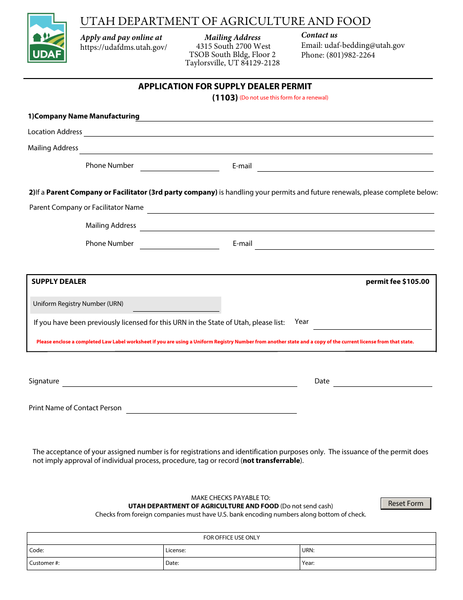 Form 1103 - Fill Out, Sign Online and Download Printable PDF, Utah ...