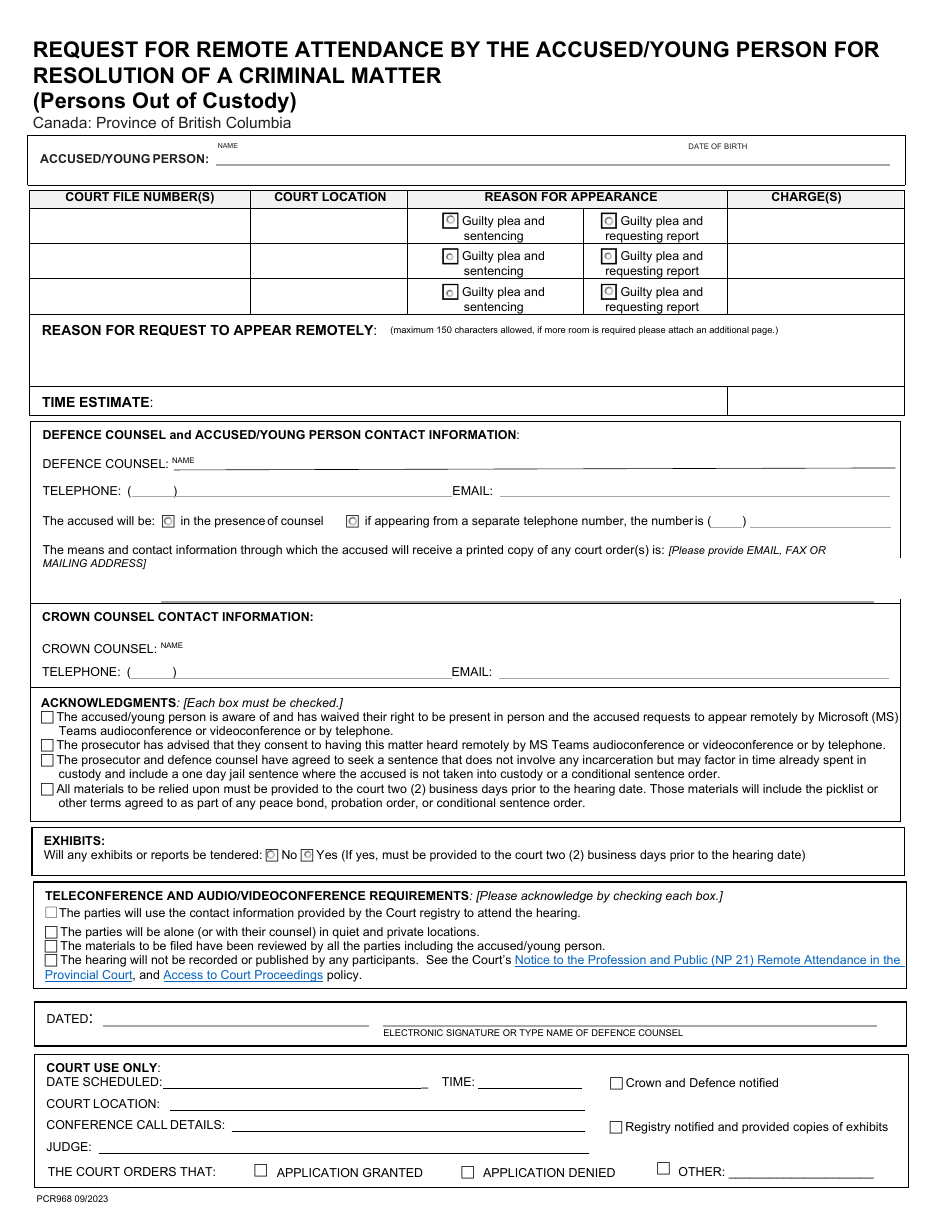 Form PCR968 Download Fillable PDF or Fill Online Request for Remote ...