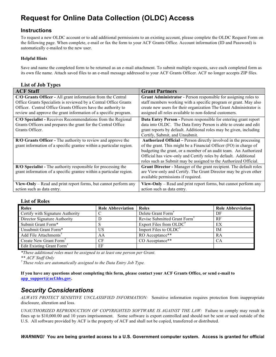 Request for Online Data Collection (Oldc) Access - Fill Out, Sign ...