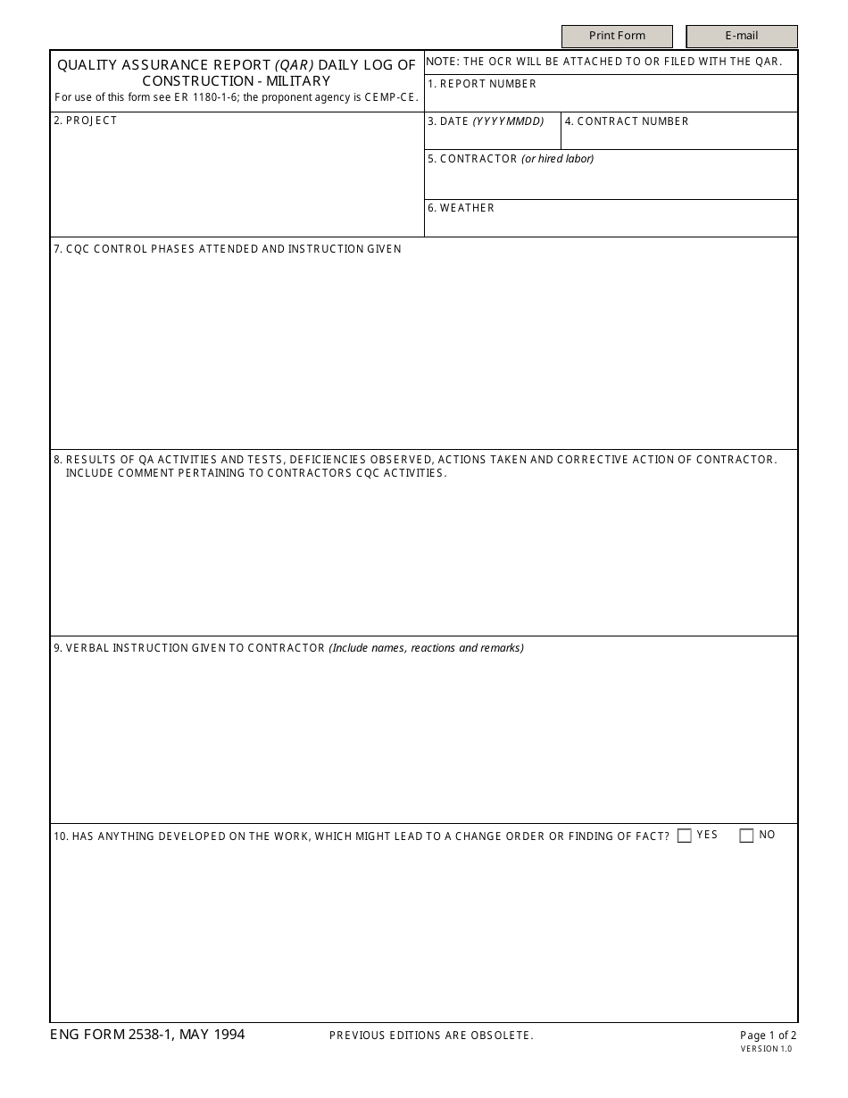 ENG Form 2538-1 - Fill Out, Sign Online and Download Fillable PDF ...