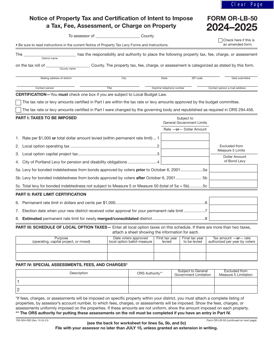 Form OR-LB-50 (150-504-050) Download Fillable PDF or Fill Online Notice ...