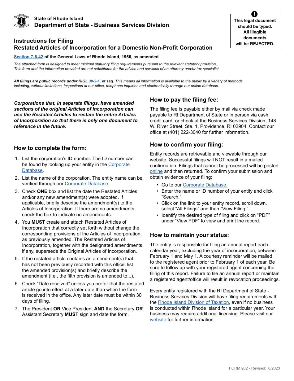 Form 202 - Fill Out, Sign Online and Download Fillable PDF, Rhode ...