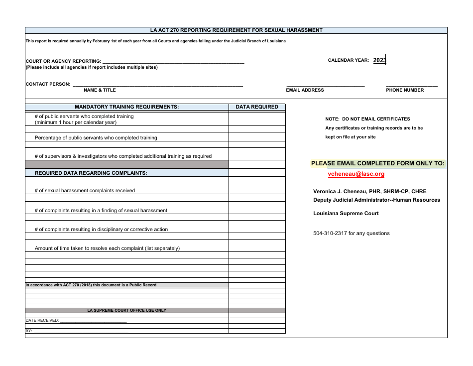 2023 Louisiana La Act 270 Reporting Requirement for Sexual Harassment ...