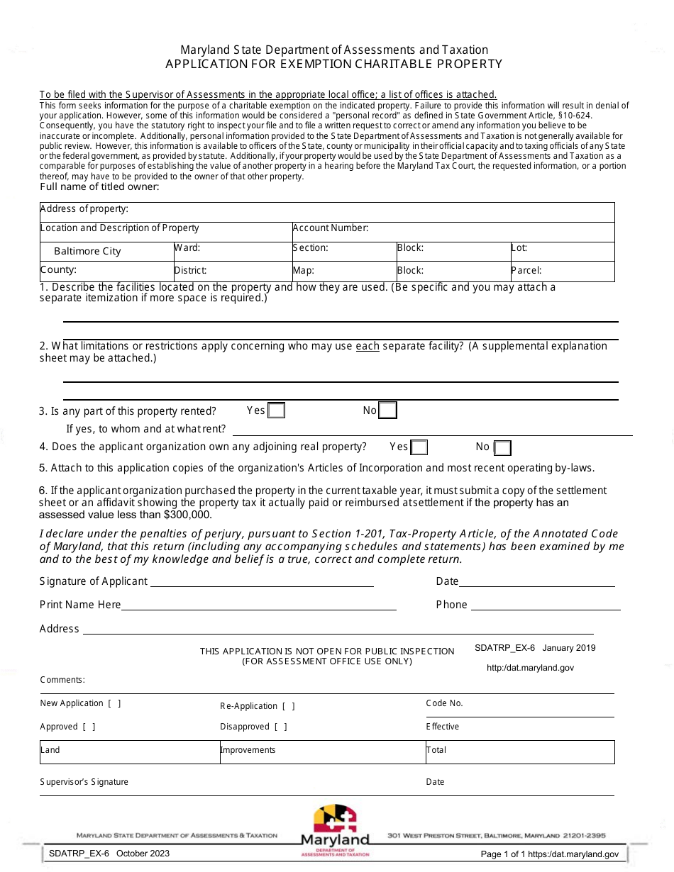 Form SDATRP_EX-6 Download Fillable PDF or Fill Online Application for ...