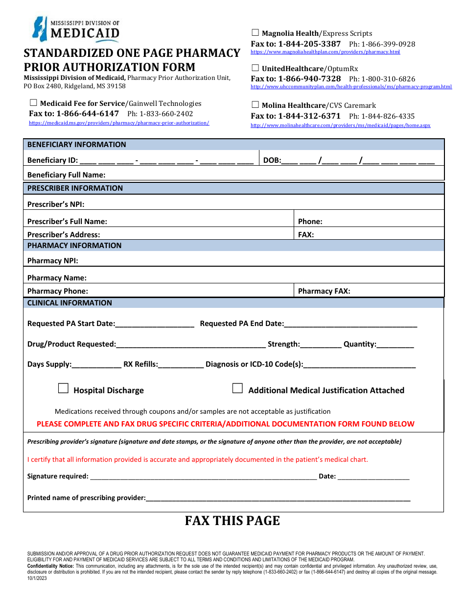 Mississippi Prior Authorization Packet - Early Refill Download ...