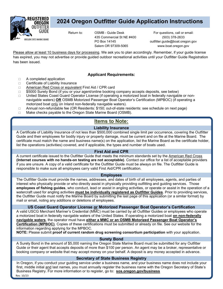 2024 Oregon Oregon Outfitter Guide Application Download Fillable PDF ...