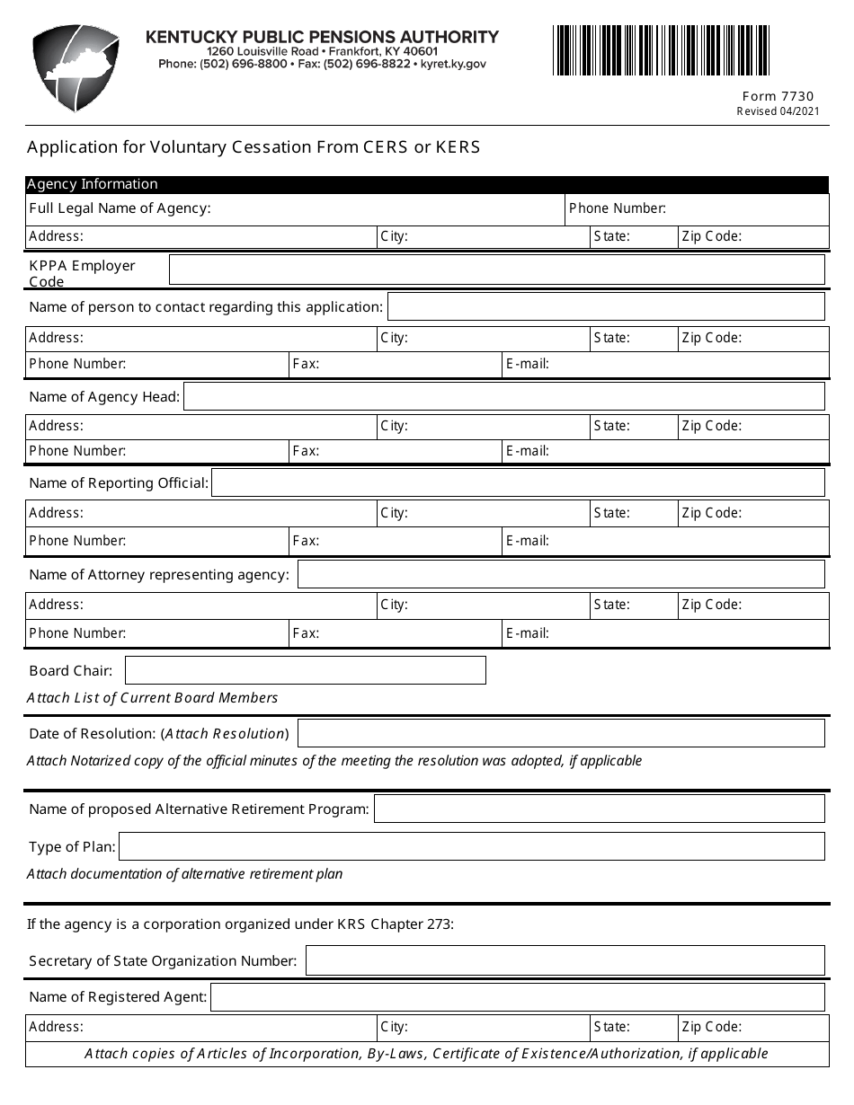 Form 7730 - Fill Out, Sign Online and Download Printable PDF, Kentucky ...