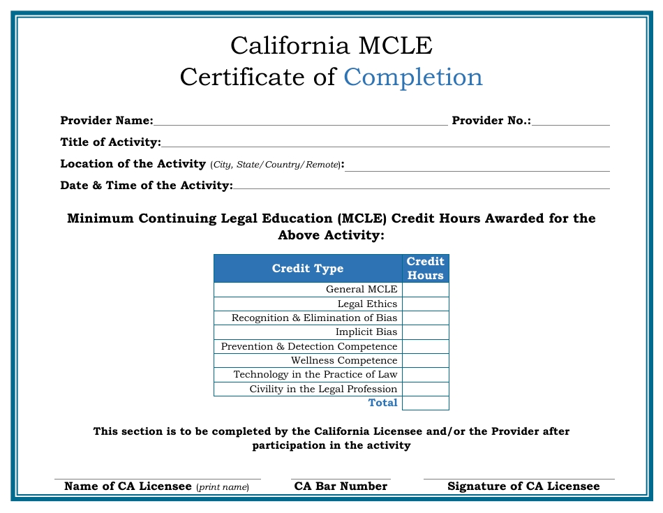 California California Mcle Certificate of Completion - Fill Out, Sign ...