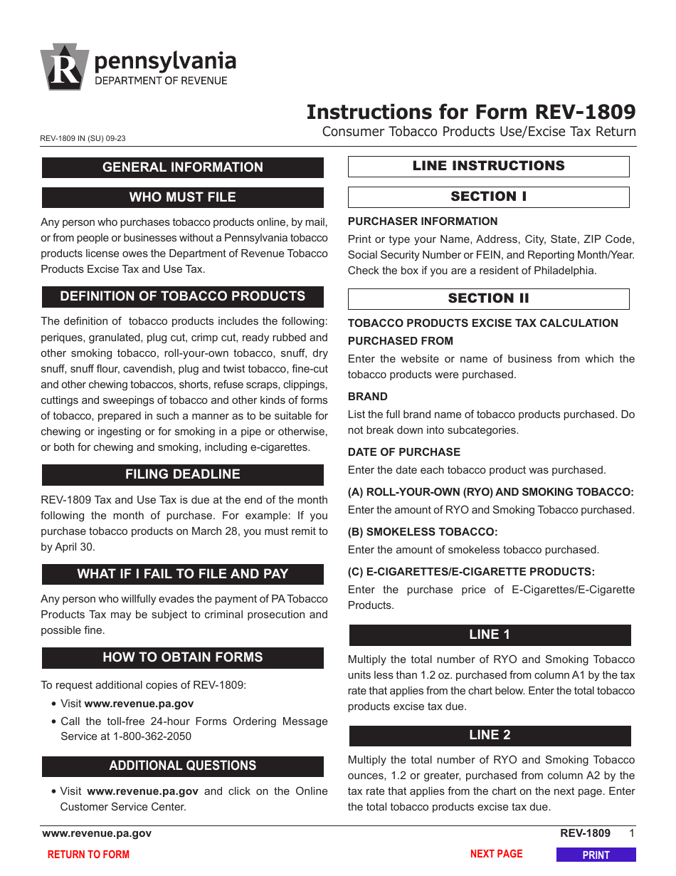 Form REV-1809 Download Fillable PDF or Fill Online Consumer Tobacco ...