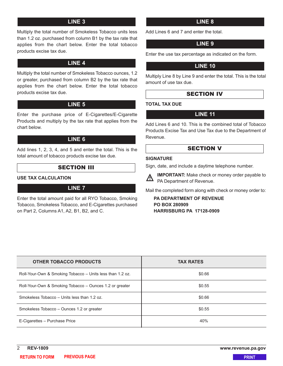 Form REV-1809 Download Fillable PDF or Fill Online Consumer Tobacco ...