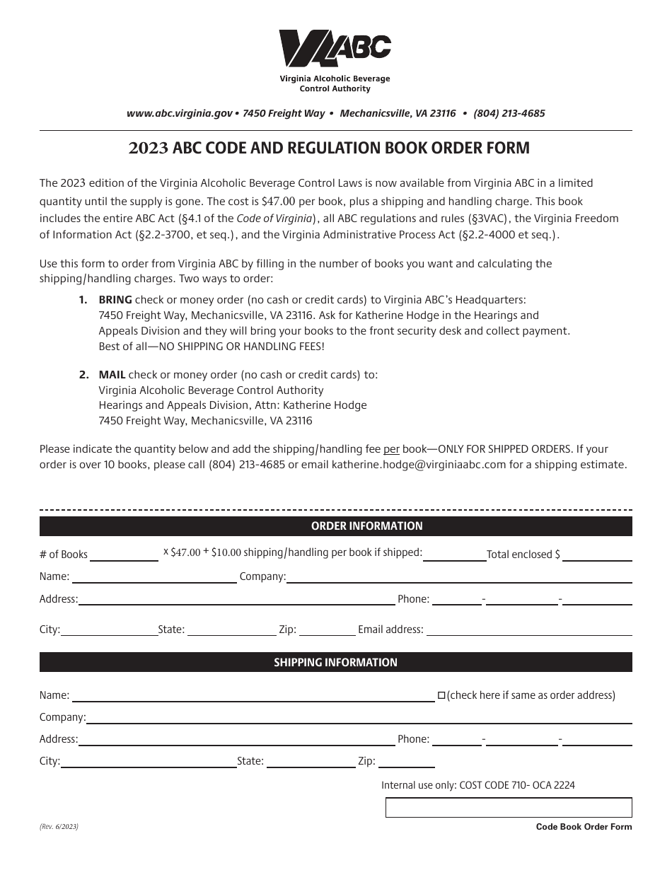 2023 Virginia Abc Code and Regulation Book Order Form Download ...