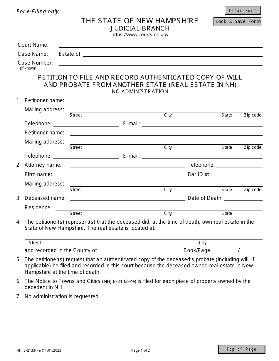 Form NHJB-2133-PE Download Fillable PDF or Fill Online Petition to File ...
