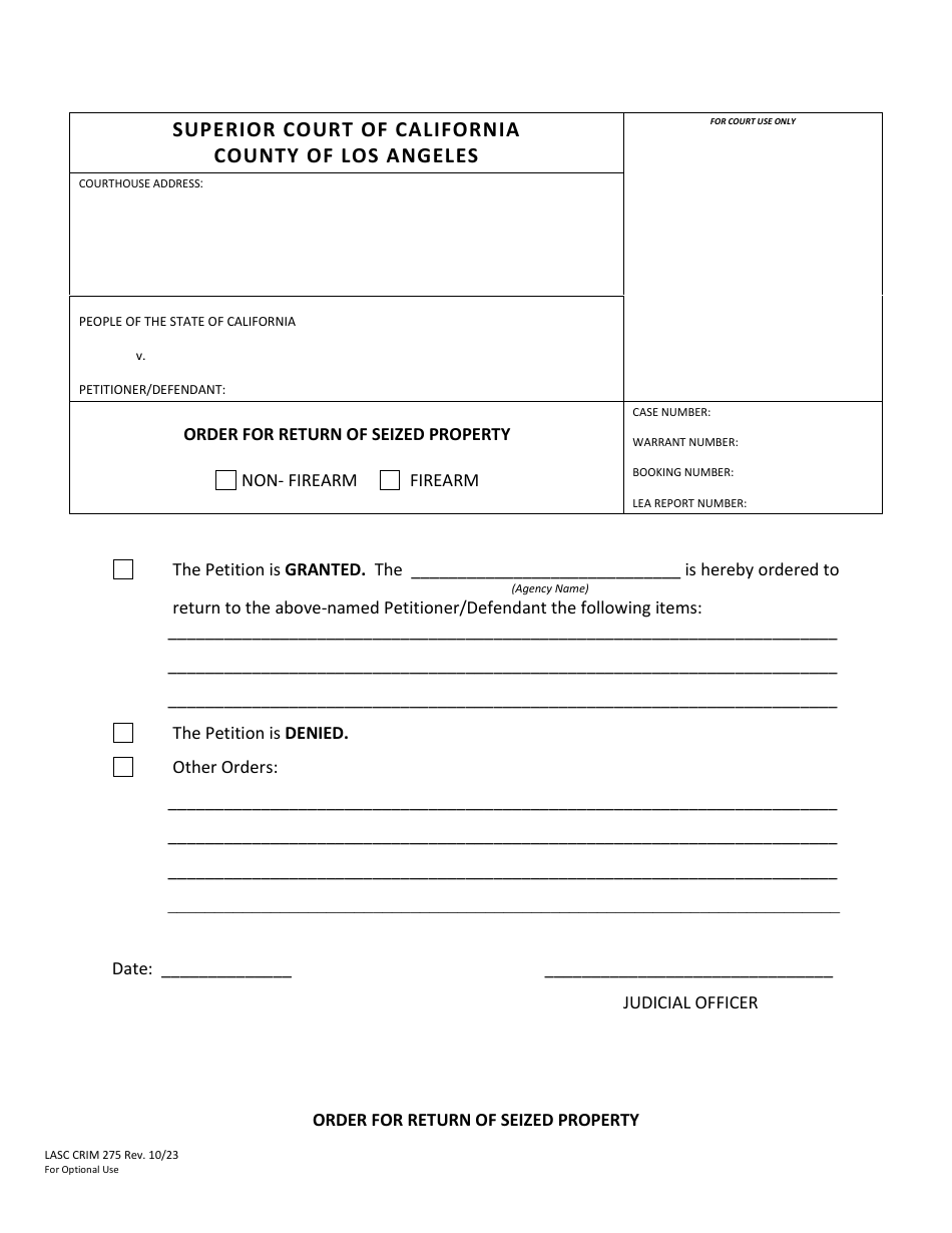 Form LASC CRIM275 - Fill Out, Sign Online and Download Fillable PDF ...