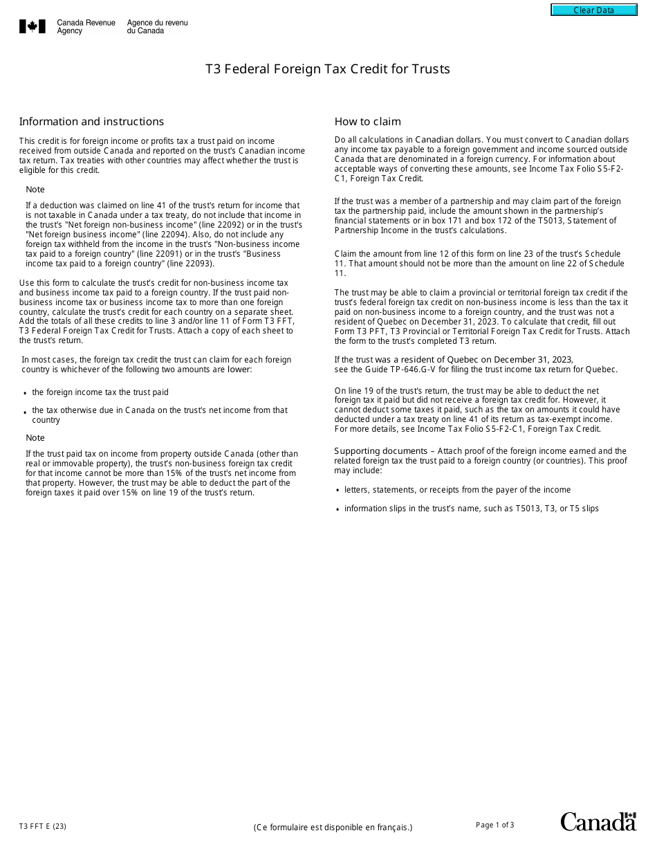 Form T3 FFT - Fill Out, Sign Online and Download Fillable PDF, Canada ...