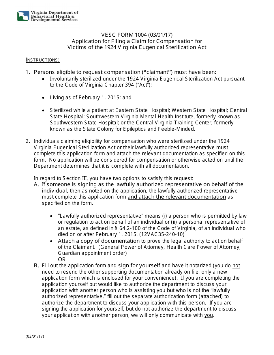 VESC Form 1004 - Fill Out, Sign Online and Download Printable PDF ...