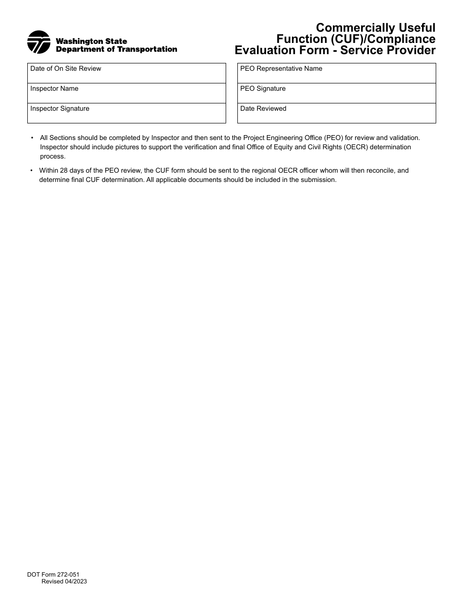 DOT Form 272-051 Download Fillable PDF or Fill Online Commercially ...
