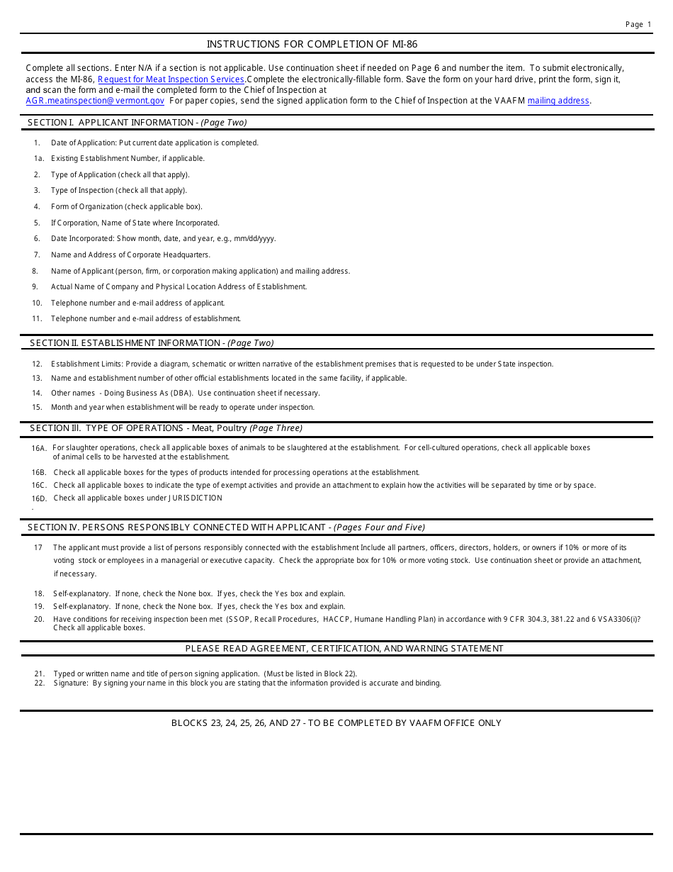 Form MI-86 Download Fillable PDF or Fill Online Request for Meat ...