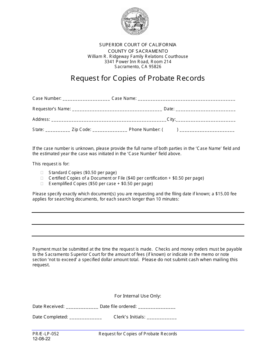 Form PR/E-LP-052 - Fill Out, Sign Online and Download Fillable PDF, County of Sacramento ...
