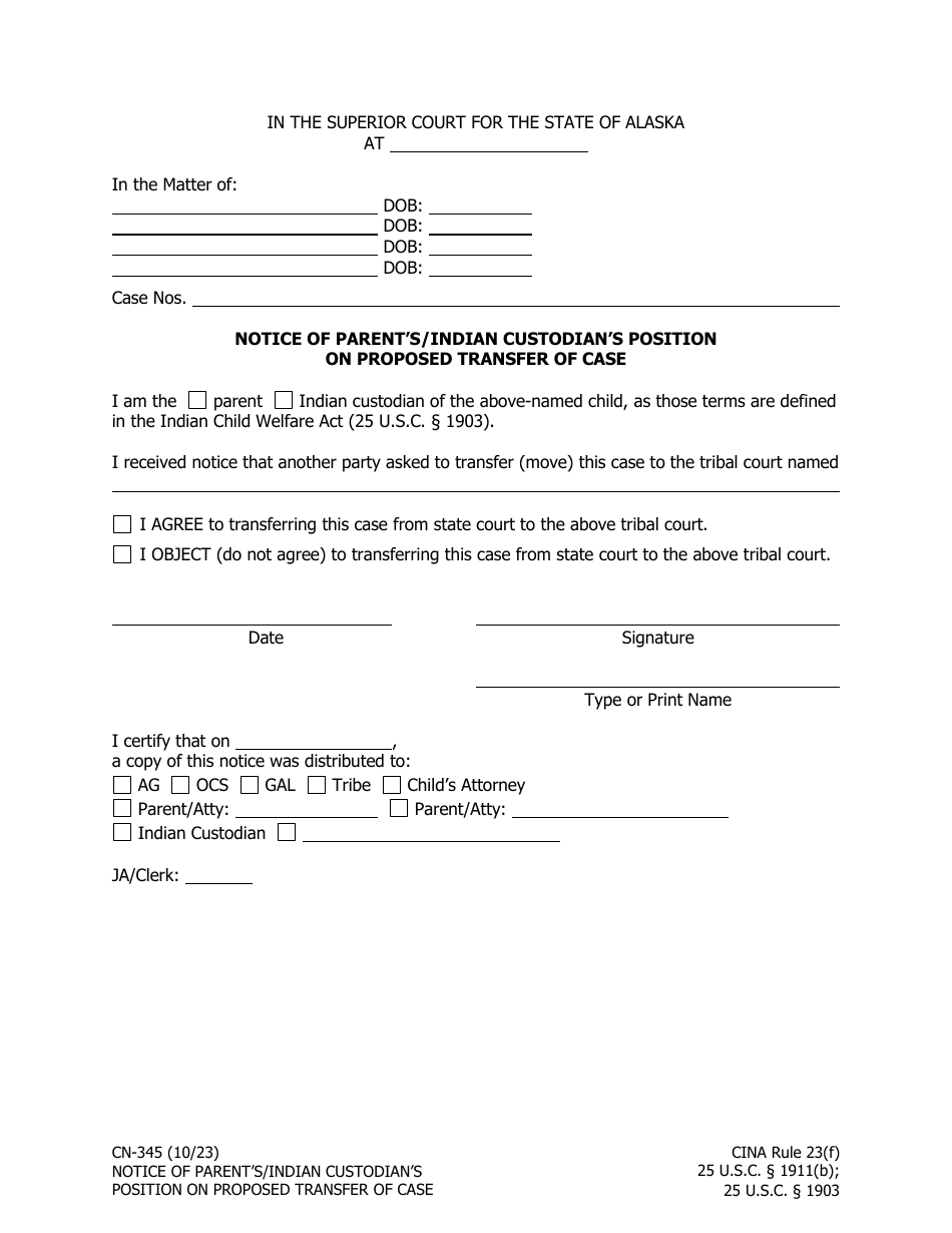 Form CN-345 Download Fillable PDF or Fill Online Notice of Parent's ...