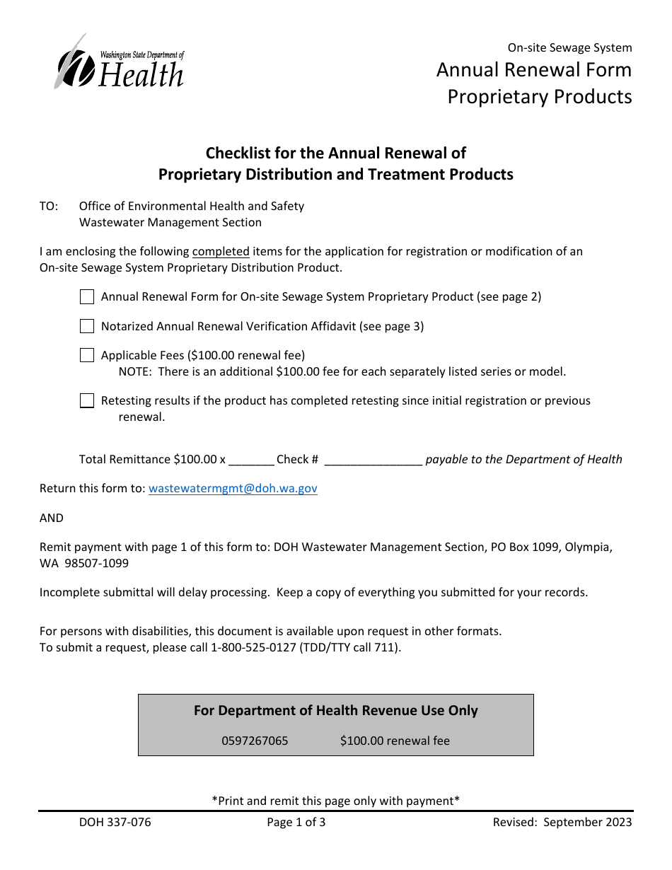Form DOH337-076 - Fill Out, Sign Online and Download Fillable PDF ...