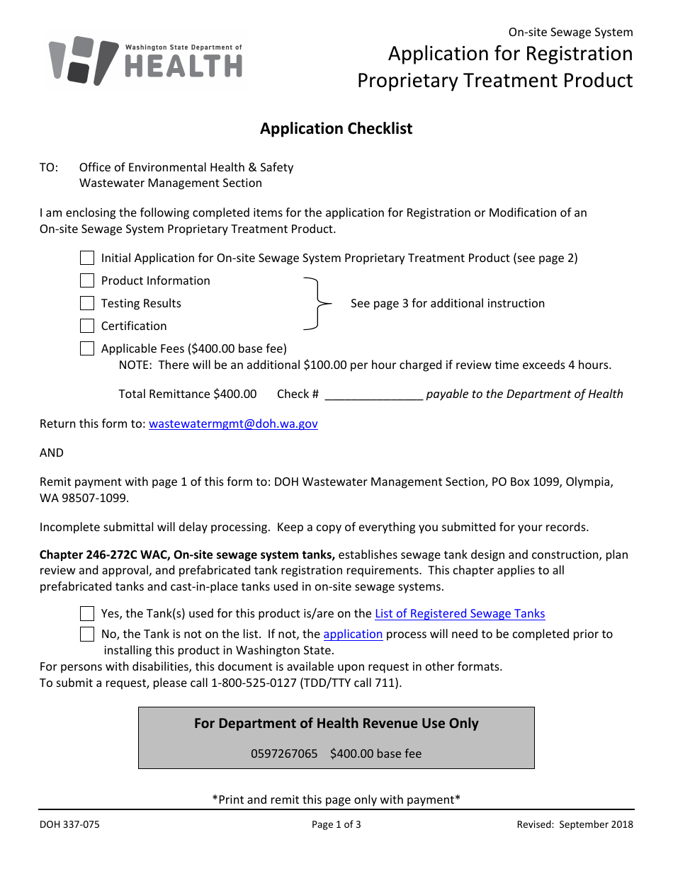 Form DOH337-075 - Fill Out, Sign Online and Download Fillable PDF ...