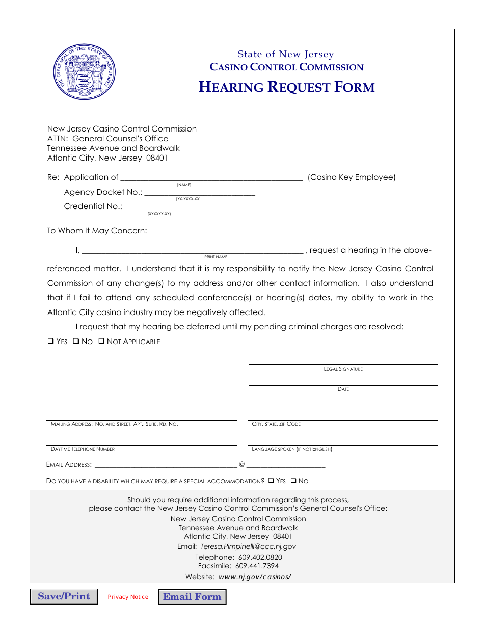New Jersey Hearing Request Form Download Fillable PDF | Templateroller