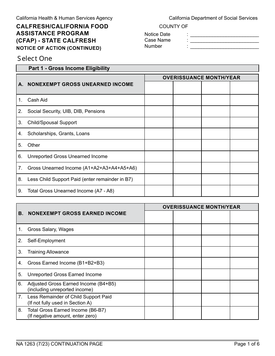 Form NA1263 Download Fillable PDF or Fill Online CalFresh/California ...