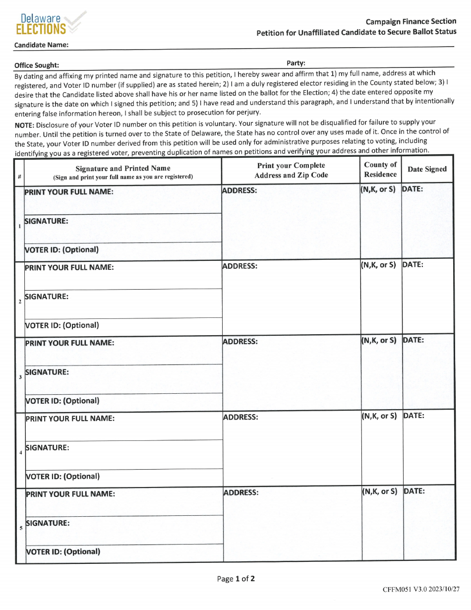 Form CFFM051 Download Printable PDF or Fill Online Petition for ...