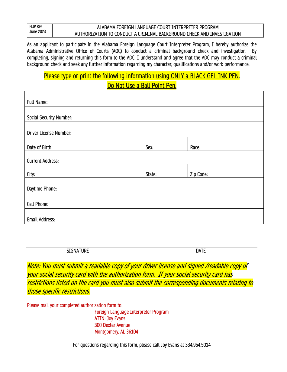 Alabama Authorization to Conduct a Criminal Background Check and ... Alabama Authorization to Conduct a Criminal Background Check and ...