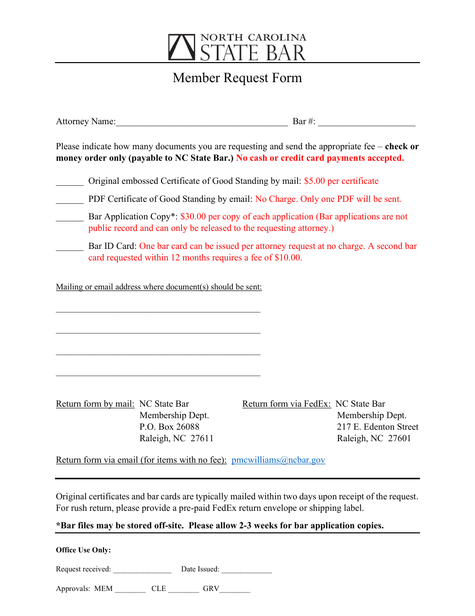 North Carolina Member Request Form - Fill Out, Sign Online and Download ...