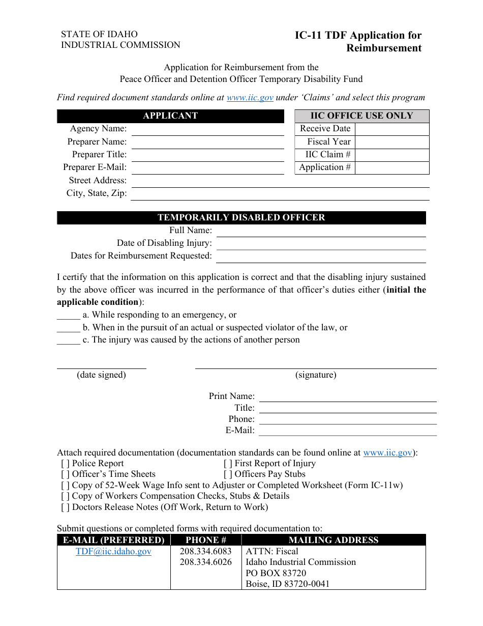 Form IC-11 - Fill Out, Sign Online and Download Fillable PDF, Idaho ...