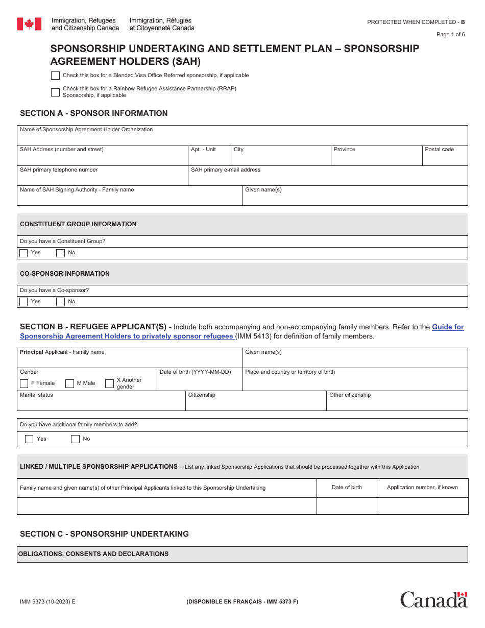 Form IMM5373 Download Fillable PDF Sponsorship Undertaking and ...