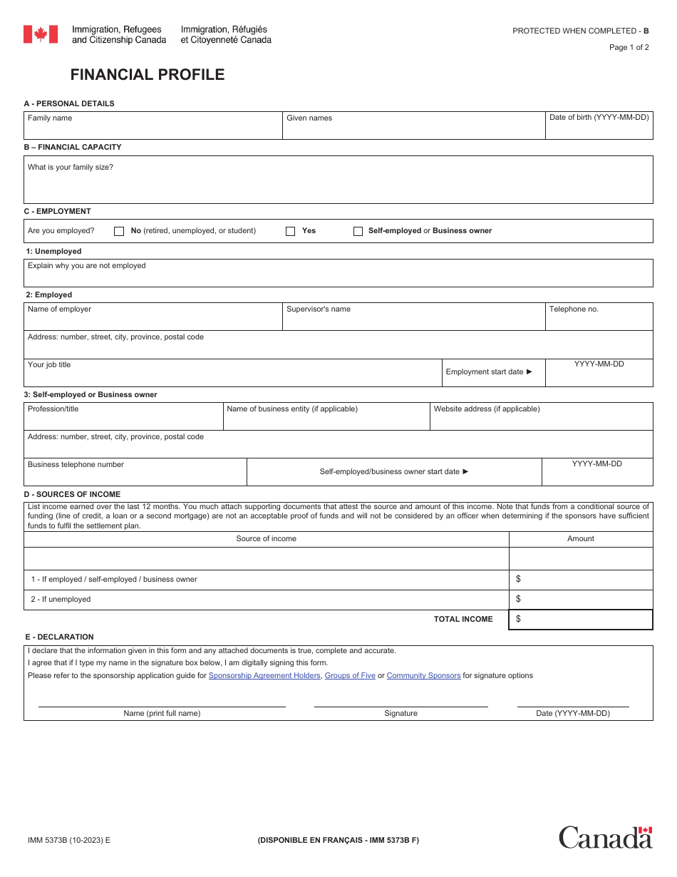 Form IMM5373B - Fill Out, Sign Online and Download Fillable PDF, Canada ...