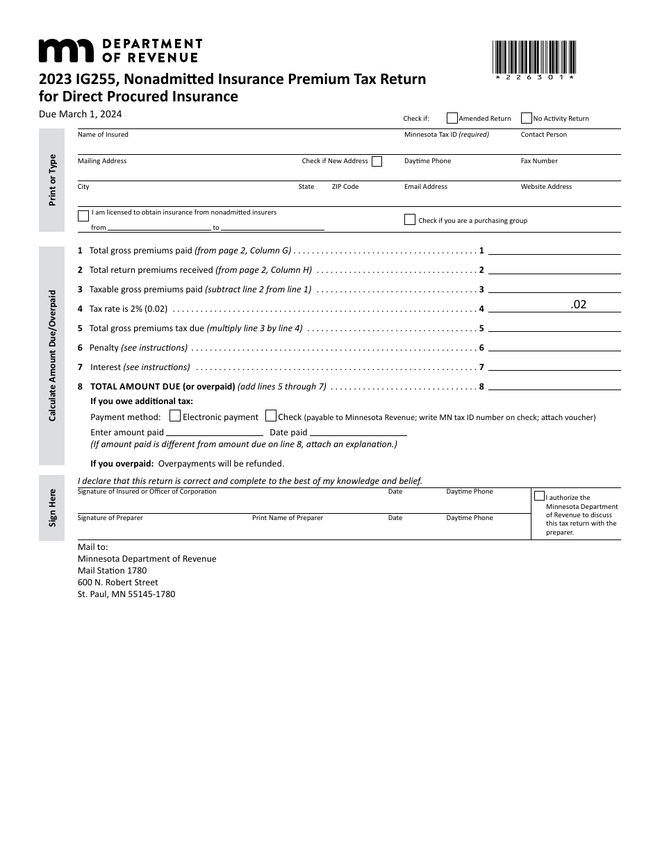 Form IG255 Download Fillable PDF or Fill Online Nonadmitted Insurance ...